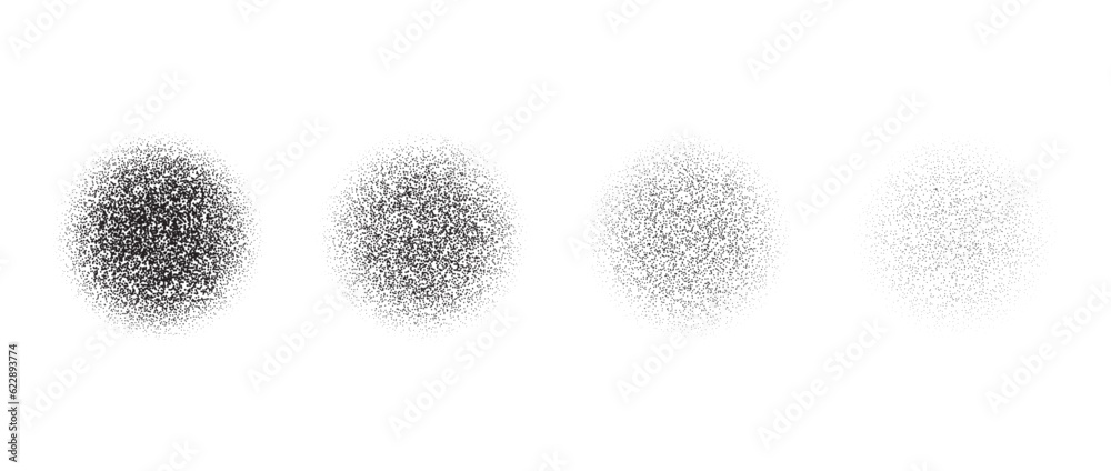 Set of circle stippled texture. Black dotted gritty round element ...