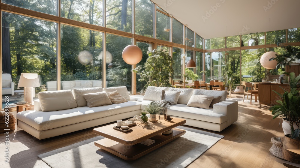 cozy warm home with plants interior of a chic country house with an ...