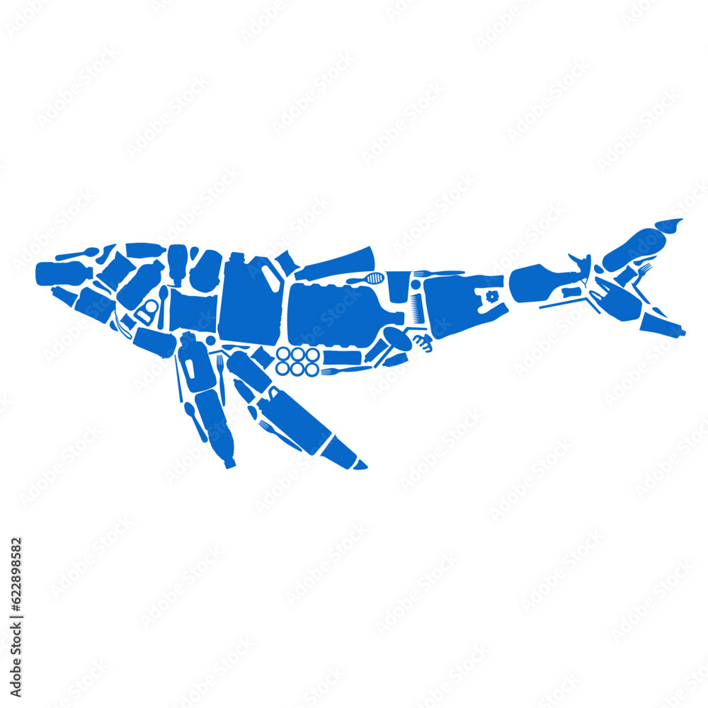 Illustration of whale made of plastic waste. Suitable for anti-sea ...