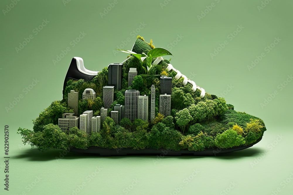 A photo was taken shoe with greenery and city , Carbon Footprint ...