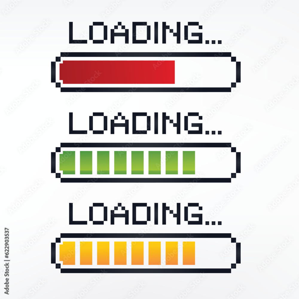 Pixel art 8-bit loading bar concept. Loading or Installing process on white background -isolated ...