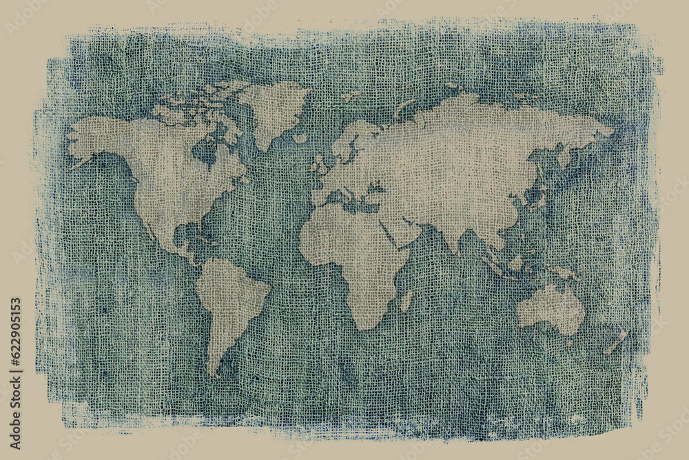 World map over organic burlap texture Stock Photo | Adobe Stock