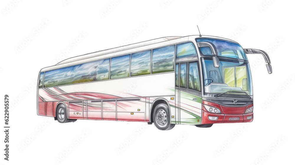 watercolor big bus for travel and school, transparent background Stock ...