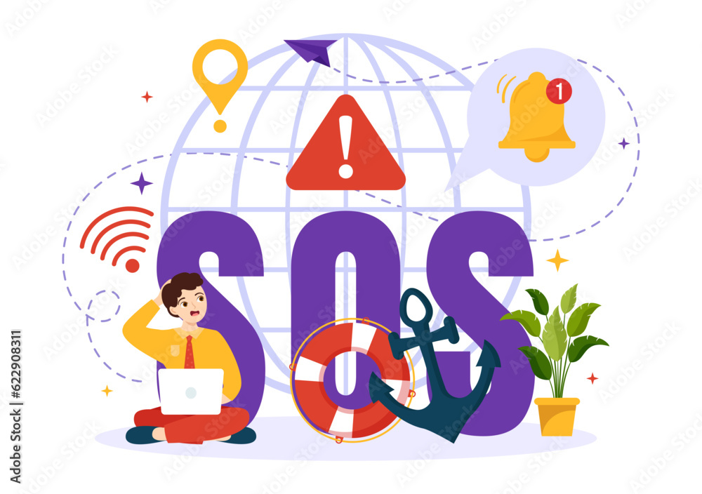 SOS Message Vector Illustration with People Who Need Emergency ...