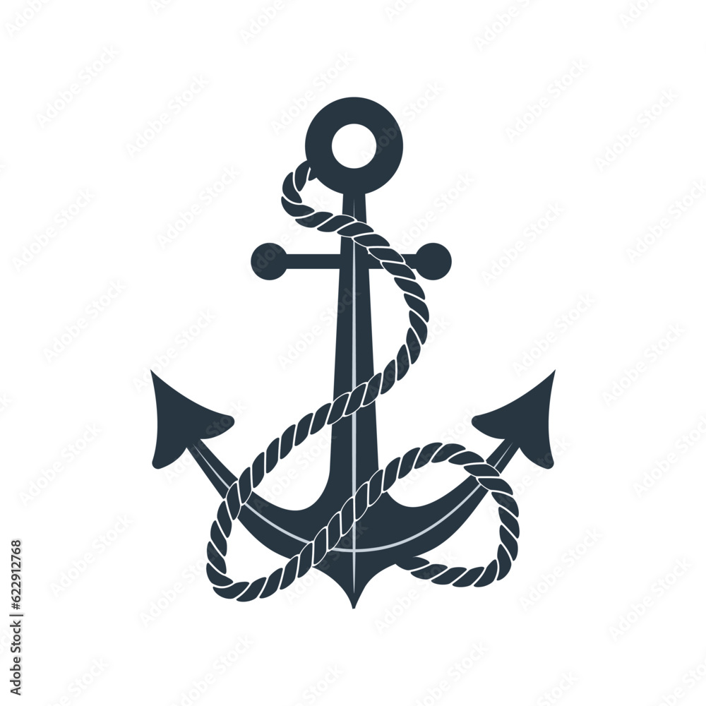 Anchor with rope icon. Marine logo. Nautical symbol isolated on white ...