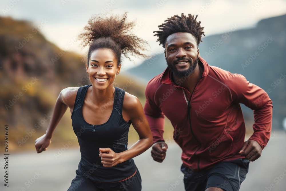 black exercise and running couple Outdoor and fitness goals with ...