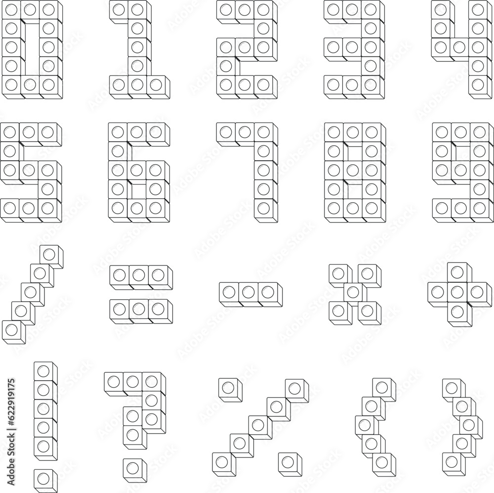 blocks Numbers and Symbols in sketch blocks drawing pack set Stock ...