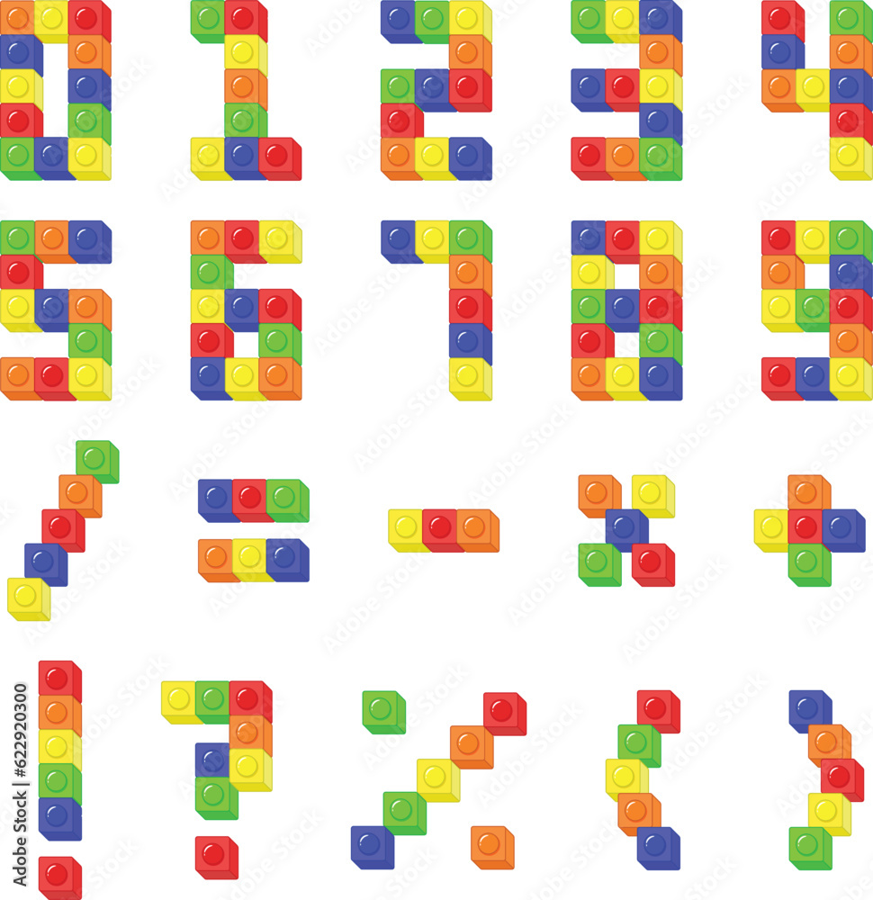 Lego Numbers and Symbols in colorful blocks drawing pack set Stock ...