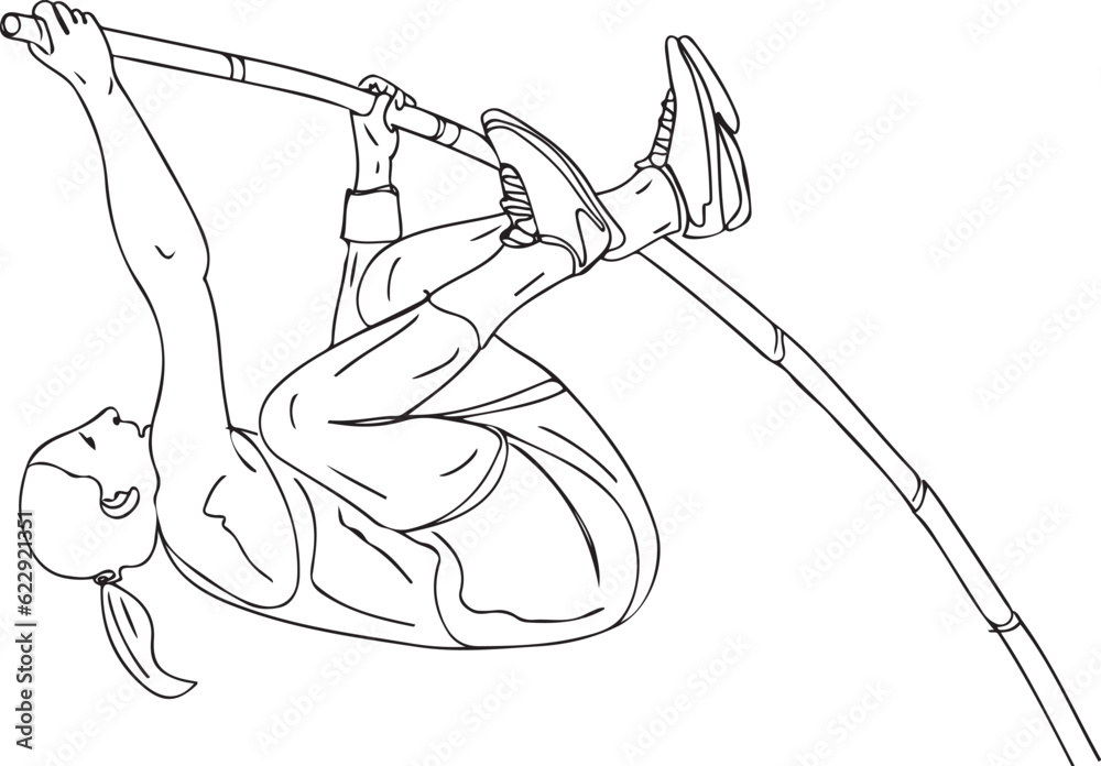 Dynamic Paul Vault Female Player: Continuous Outline Cartoon ...