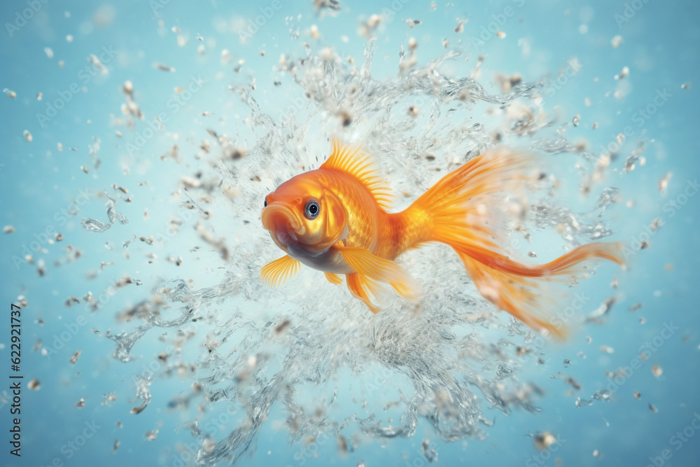 Cute gold fish in water glass sphere swimming underwater with water ...