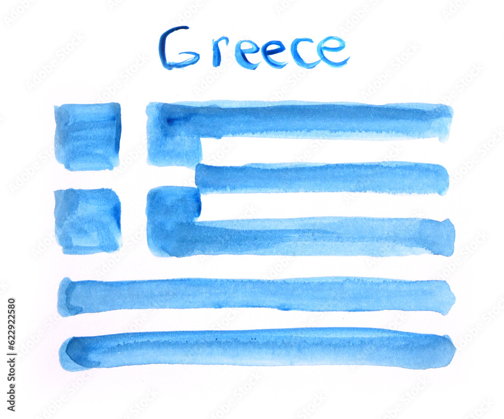 Watercolor of National flag of Greece as a background. Blue symbolizes ...