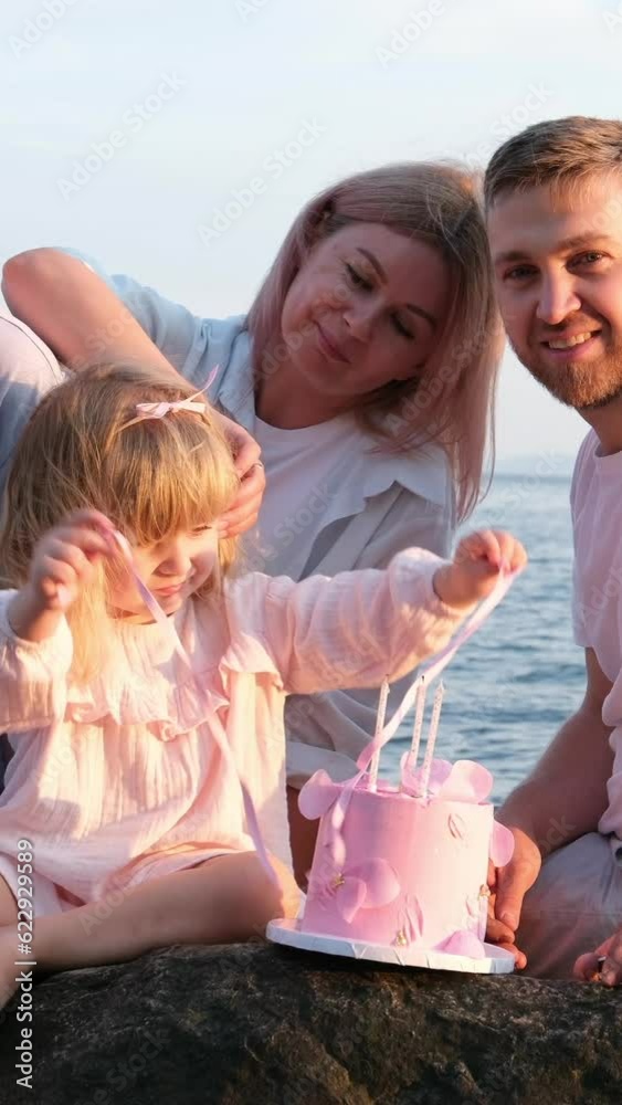 celebrate daughter's birthday 3 years in nature untie bow on cake ...