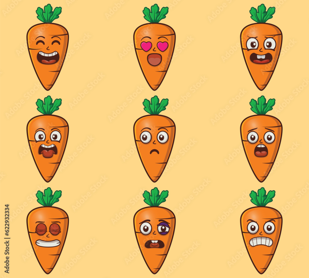 Cute And Kawaii Carrot Character Emoticon Expression Illustration Set