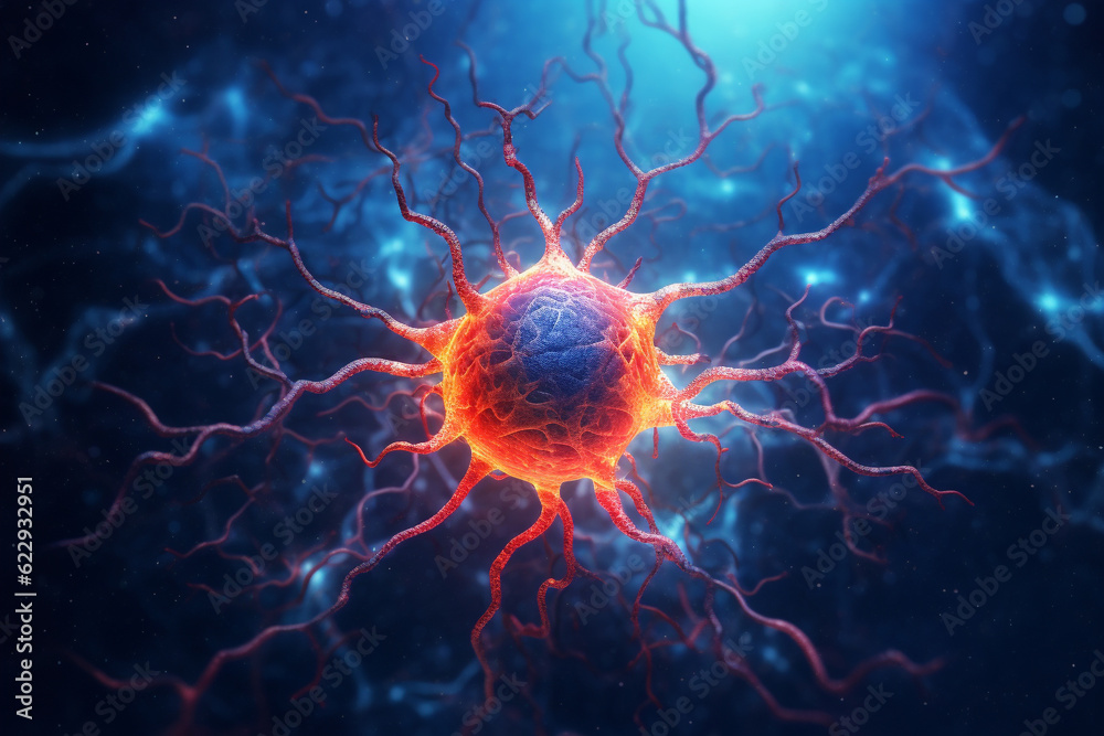 single human brain cell with dendrites, active nerve cells, brain ...