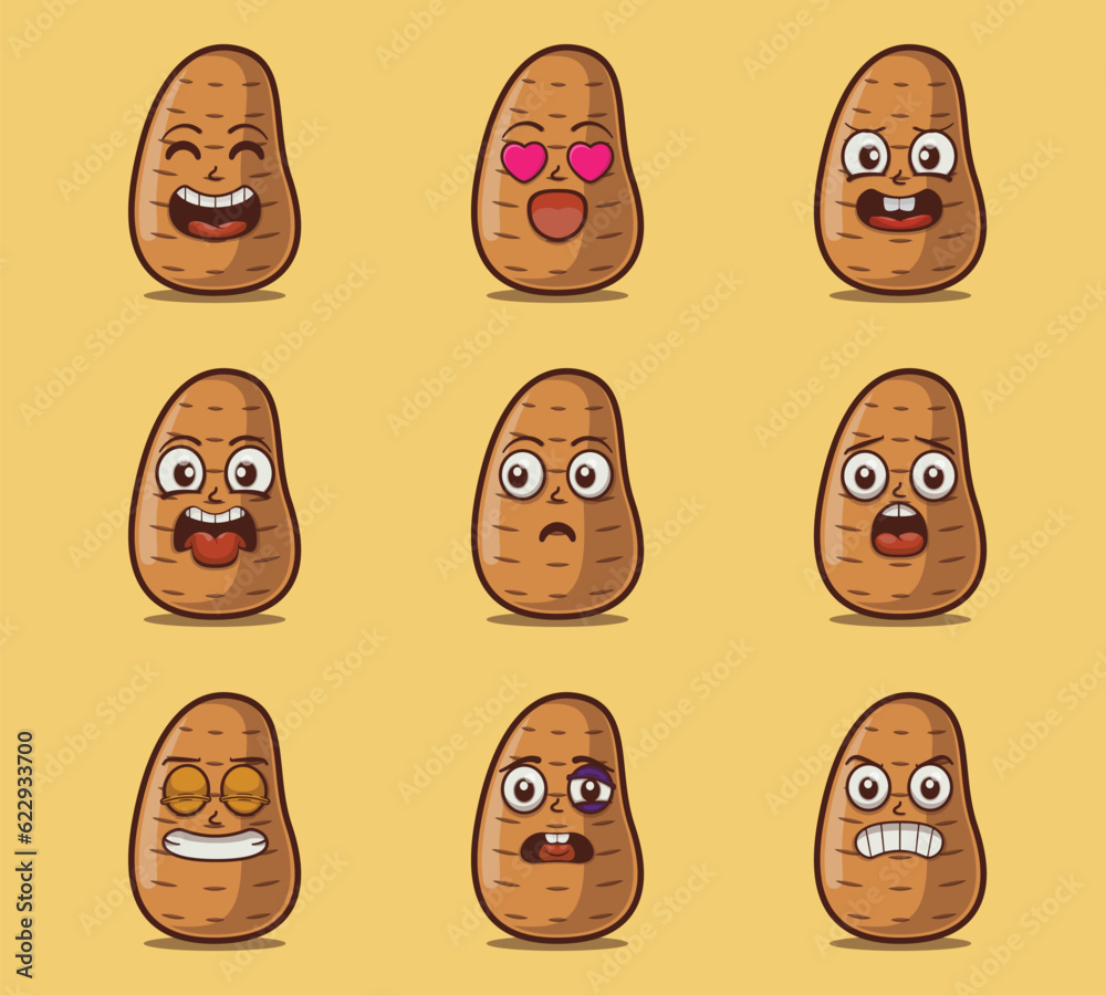 Cute and kawaii potato character emoticon expression illustration set ...