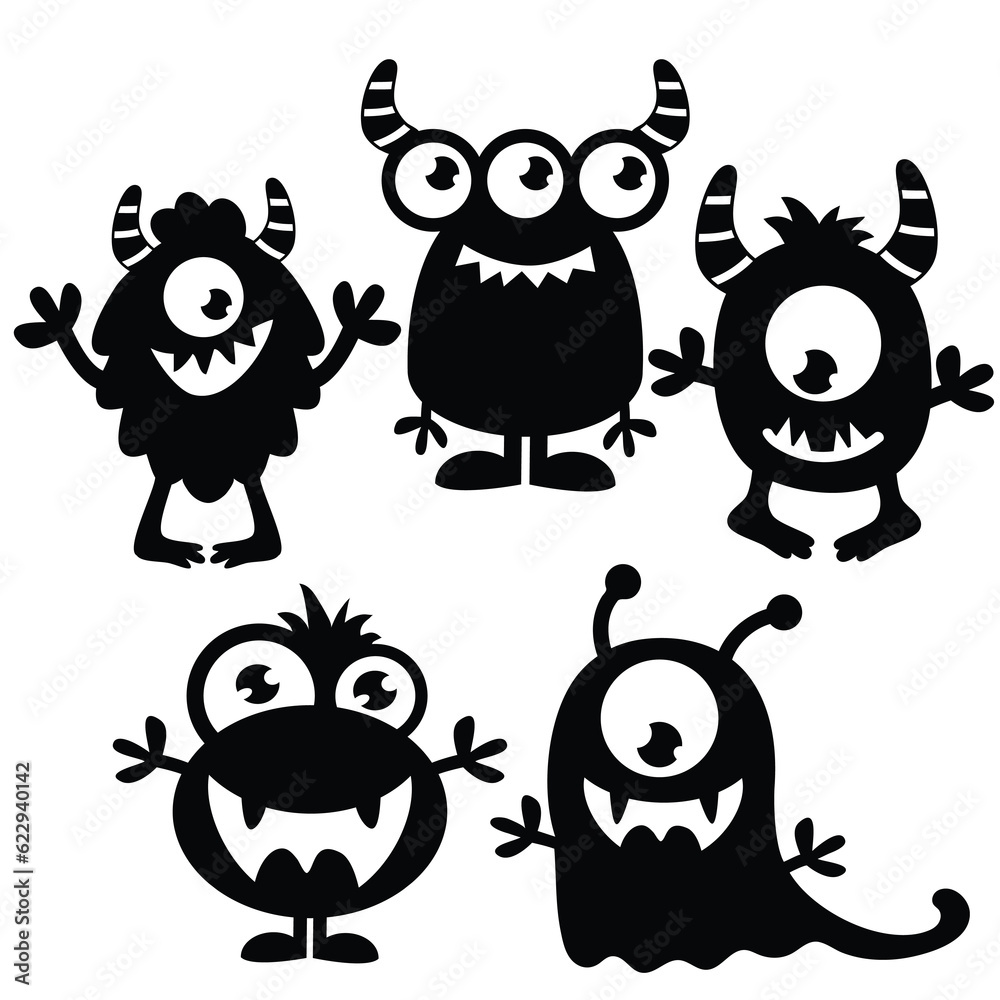 Cute monster silhouette vector cartoon illustration Stock Vector ...