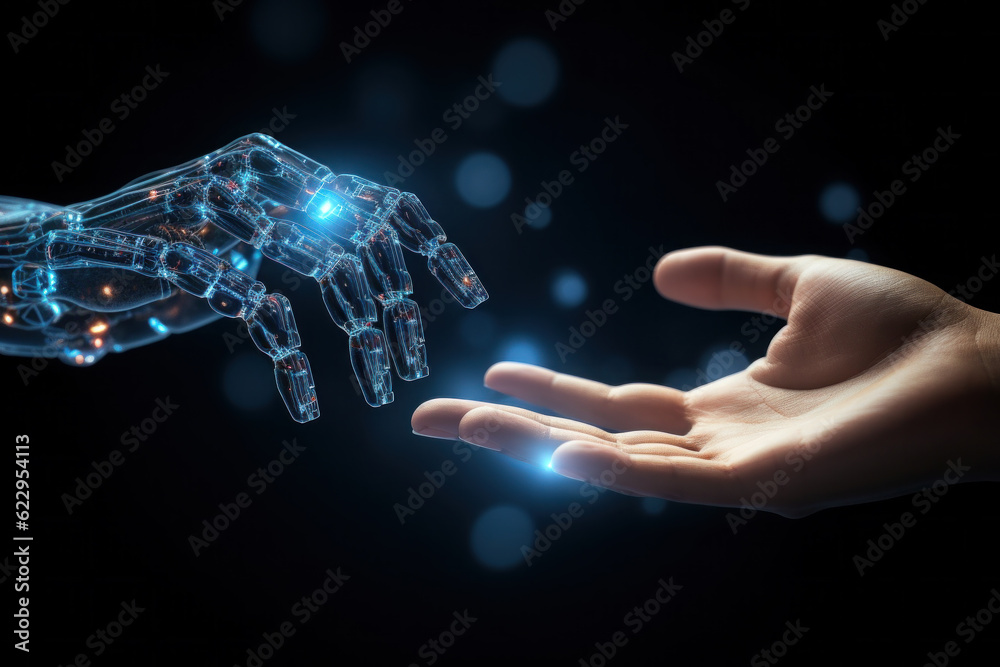 AI Cooperation with Humans Hands Reaching Generative AI, Generative AI ...