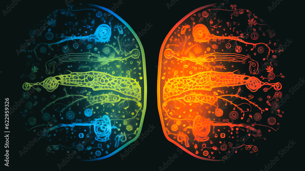 juxtaposition of two contrasting elements. On one side, a vibrant ...