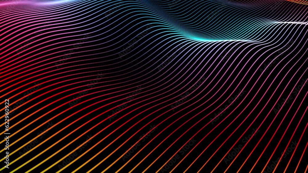 Multicolor wavy lines loop animation on clean black background. Concept ...