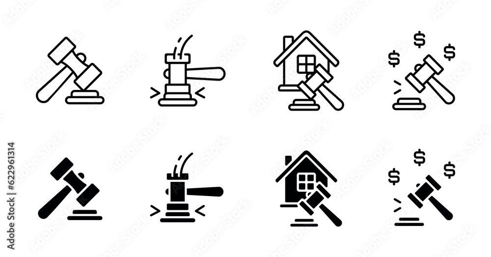 collection of online auctions icon with gavel hammer vector legal ...
