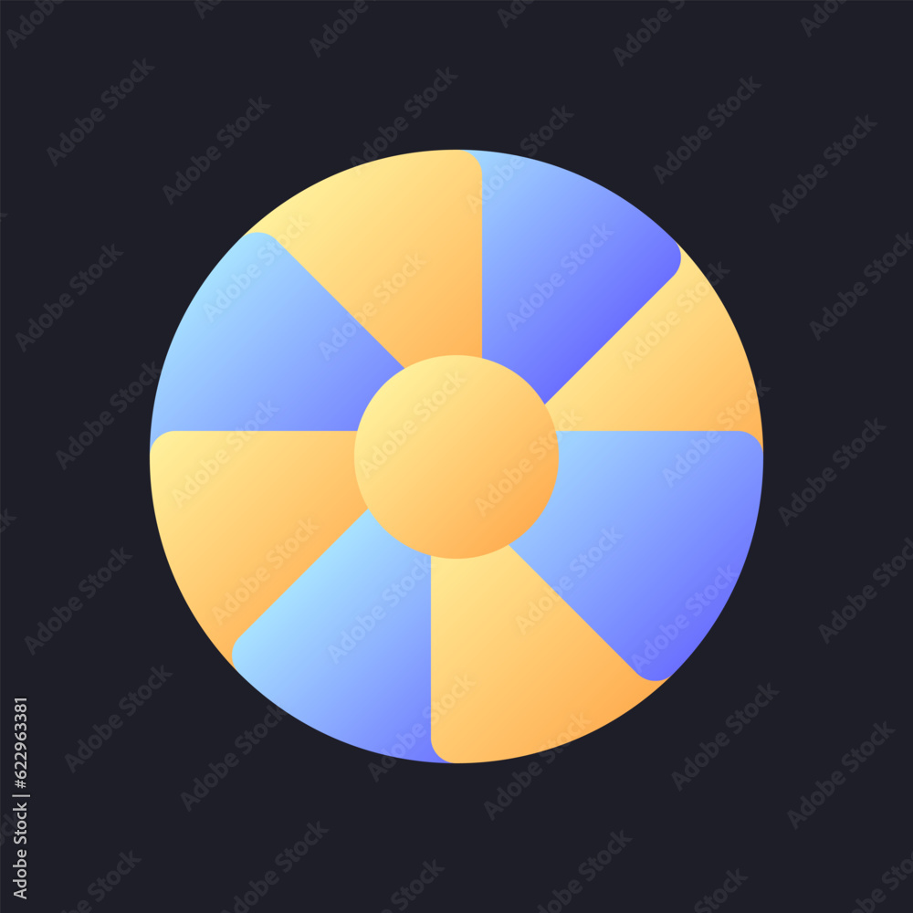 Hue color flat gradient fill ui icon for dark theme. Palette wheel. Video correcting tool. Pixel ...