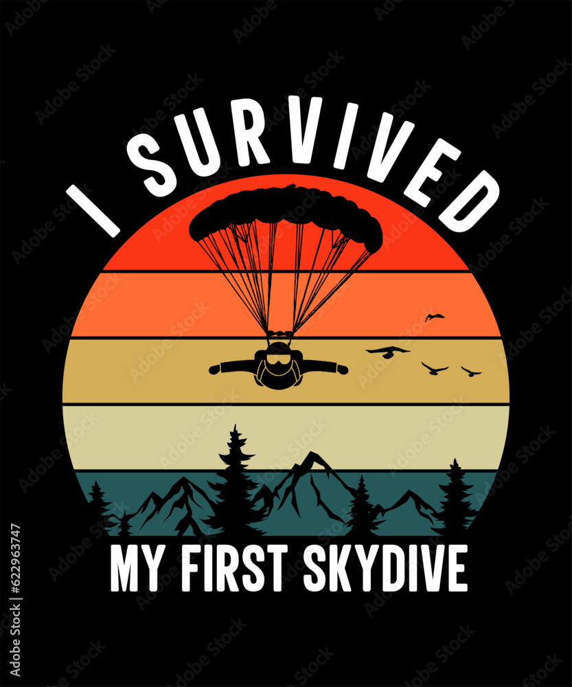Skydiving logo vector t-shirt design i survived my first skydive Stock ...