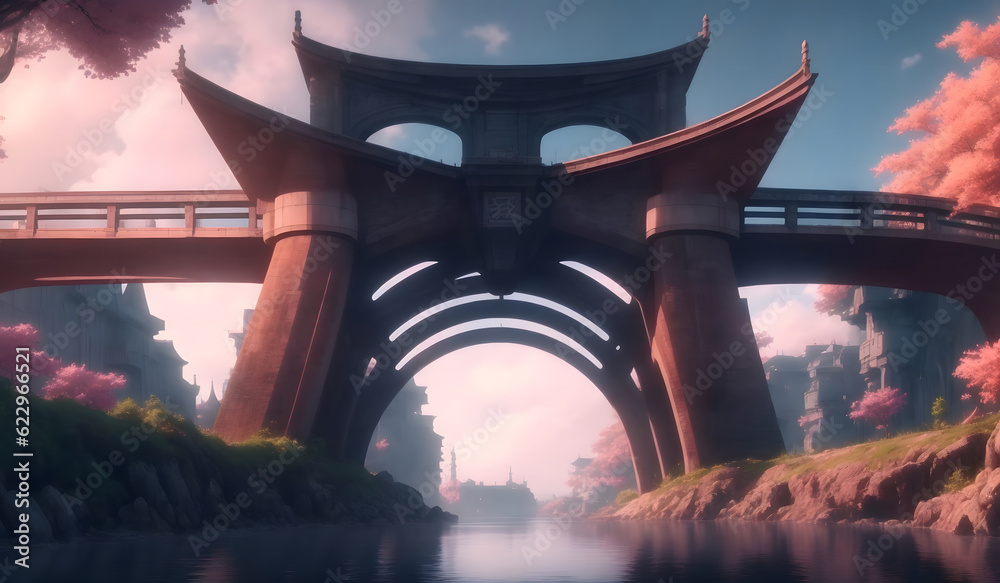 Fantasy anime bridge background. Generative AI Stock Illustration ...