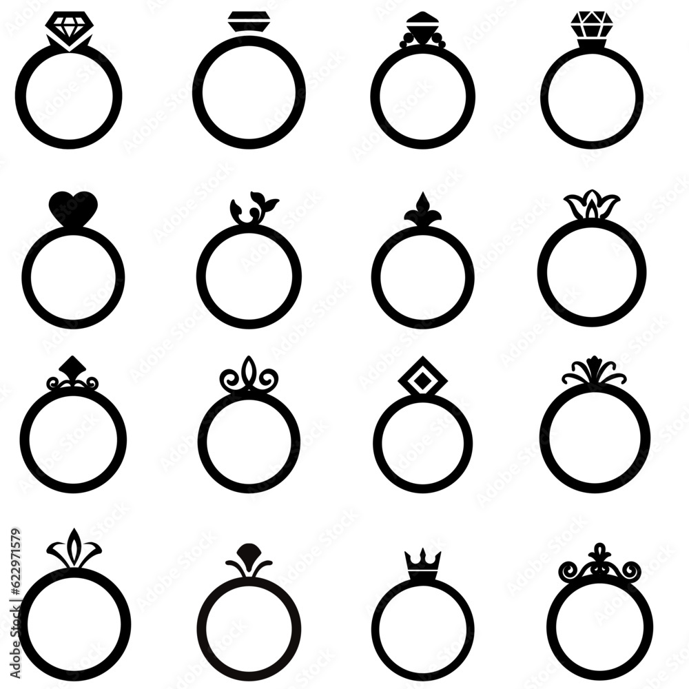 Ring icon vector set. Wedding illustration sign collection. Jewel ...
