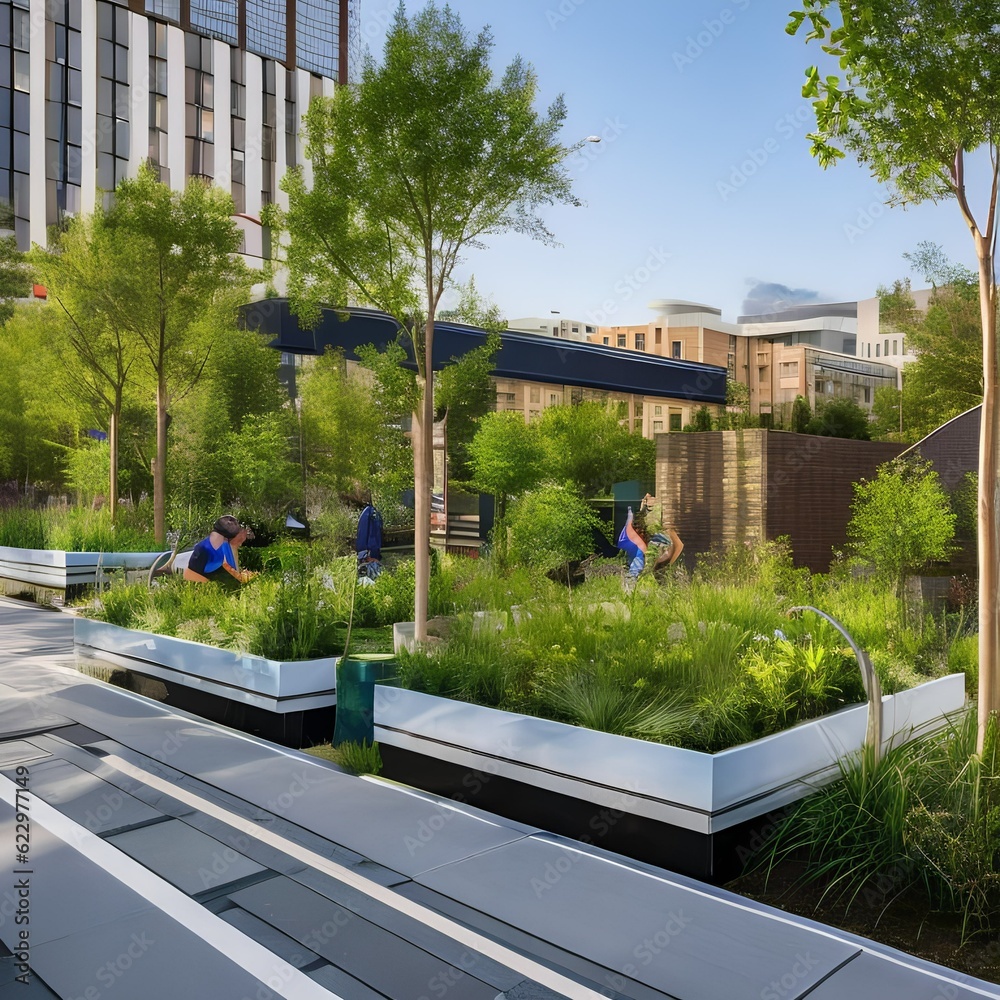 174 A sustainable urban park with green rooftops, rainwater harvesting ...