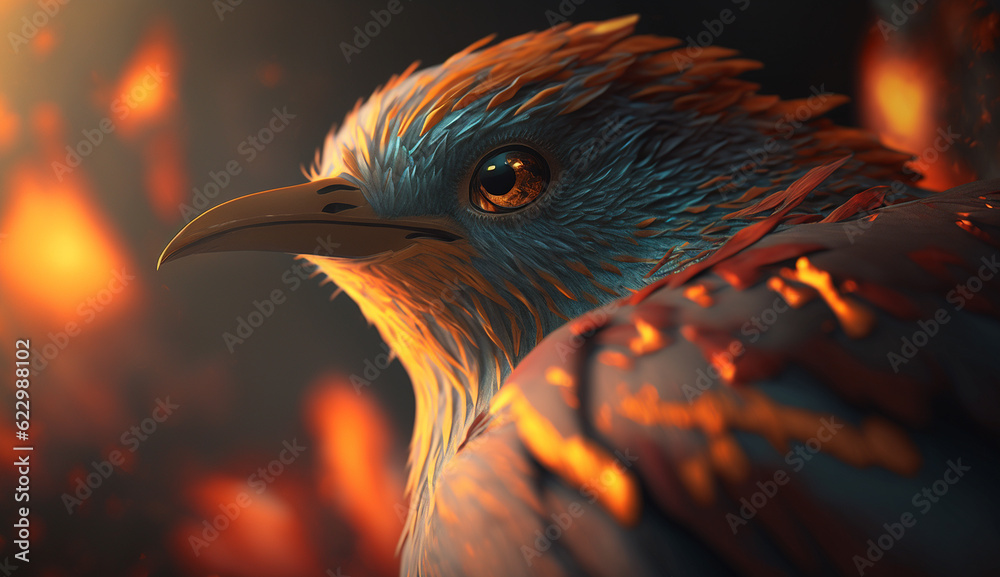 Beautiful bird fire background wallpaper image Ai generated art Stock ...