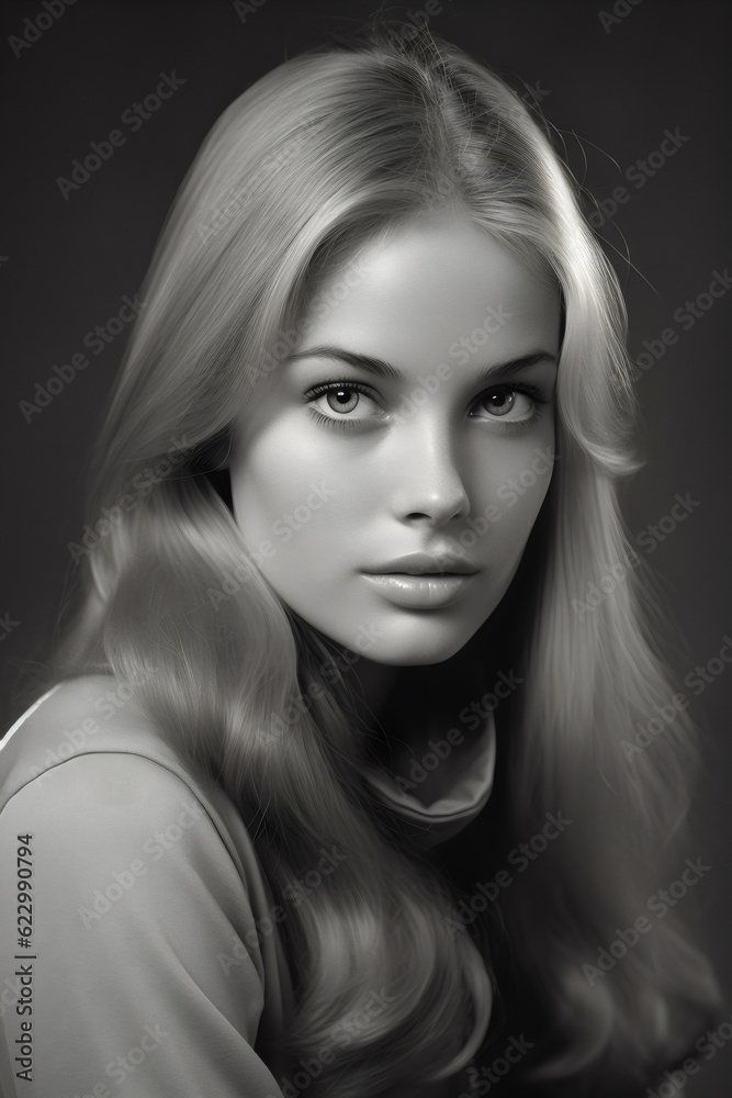 blonde actress vintage headshot from the 70s in black and white, , made ...