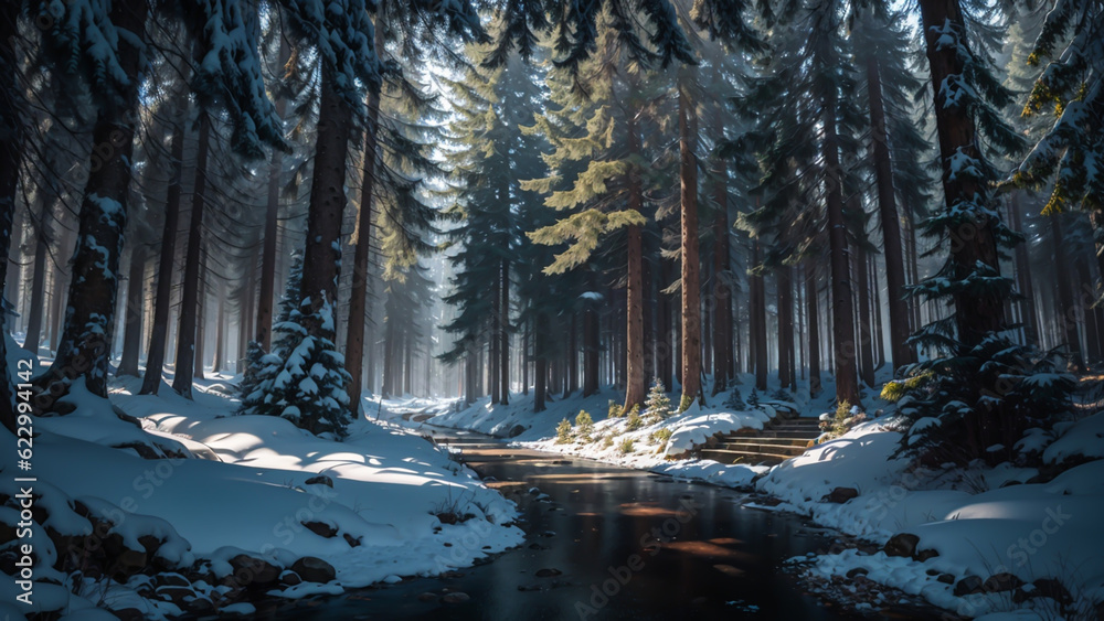Snowy forest in winter exudes a sense of tranquility and enchantment ...