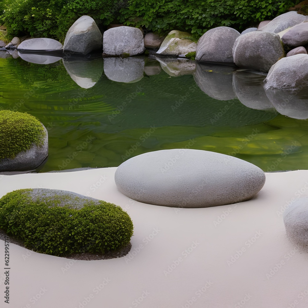 220 A tranquil Zen garden with meticulously raked gravel, serene rock ...