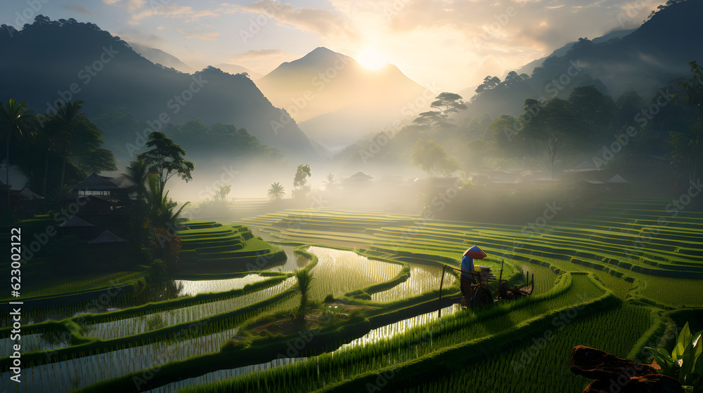 Photo & Art Print Farmers farming on rice terraces, Bobbyboz