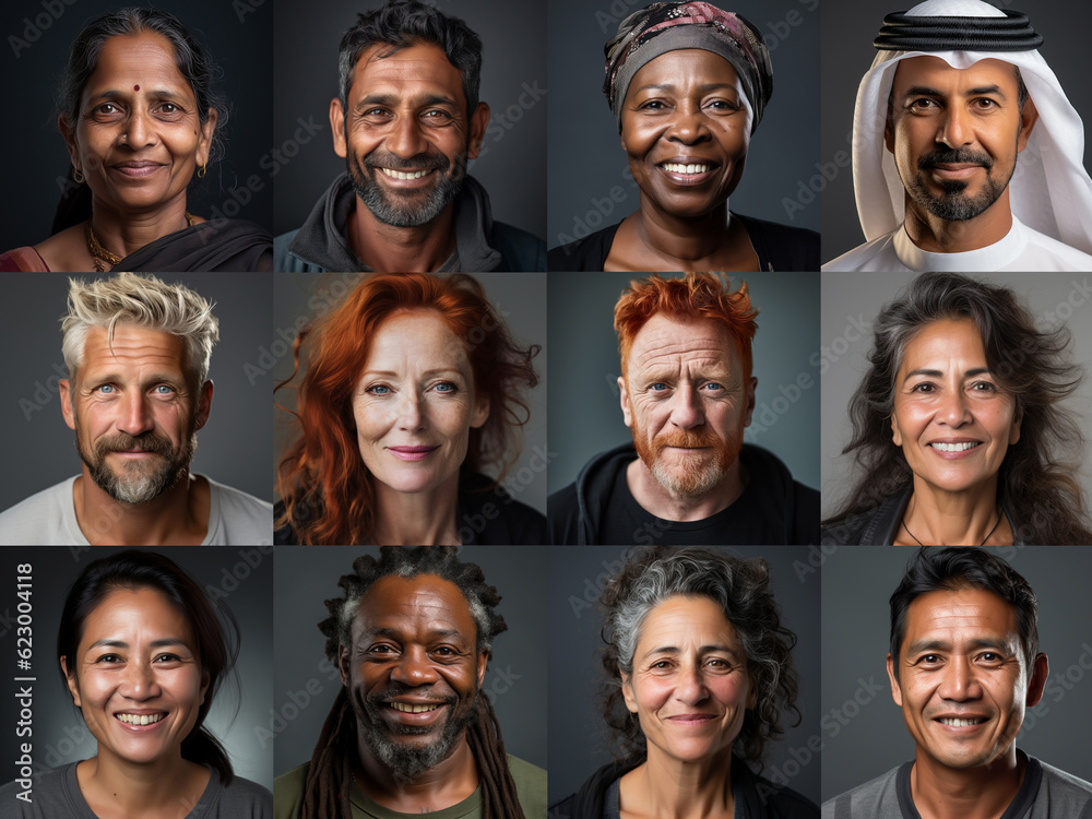 Collage of ethnically different happy people modern portraits, Success ...
