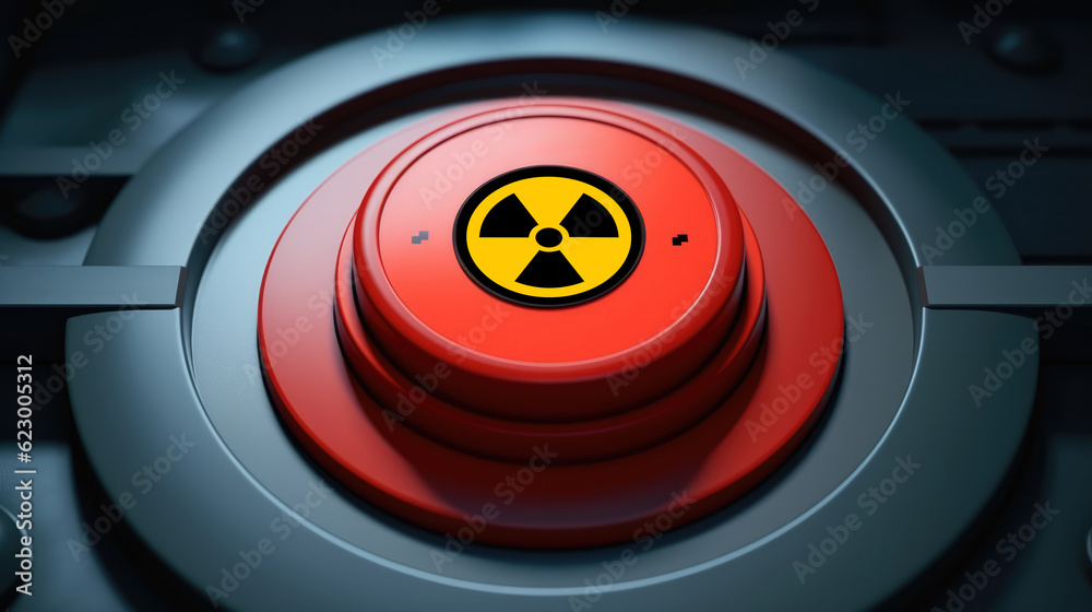 Big Red Button with Nuclear Logo on Control Panel: Symbolic Image of ...