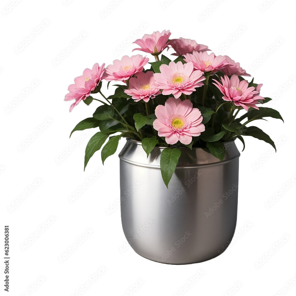 Pink flowers in a pot, isolated, transparent background, no background ...