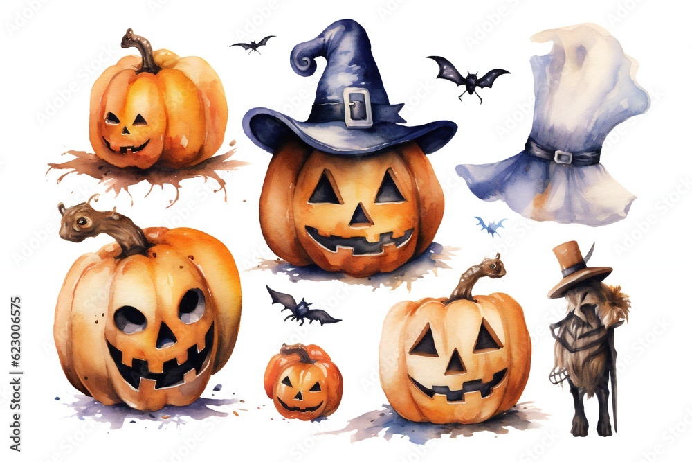 Watercolor Halloween clip art on white background Generative AI Stock ...