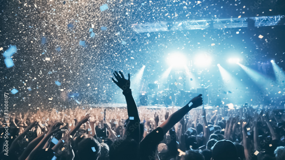 A crowd of people at a concert with their hands, dancing at a concert ...