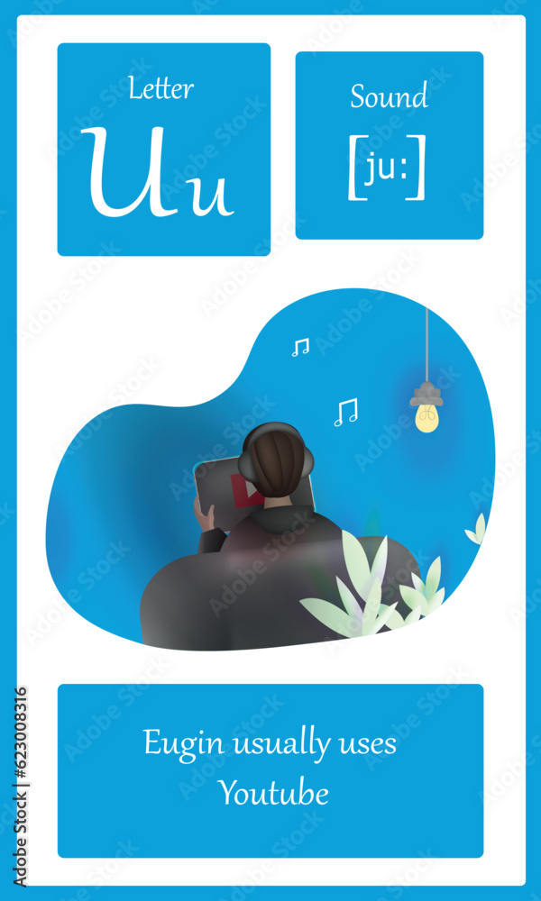 Colorful alphabet letter U. Phonics flashcard with sound. Letter U for ...