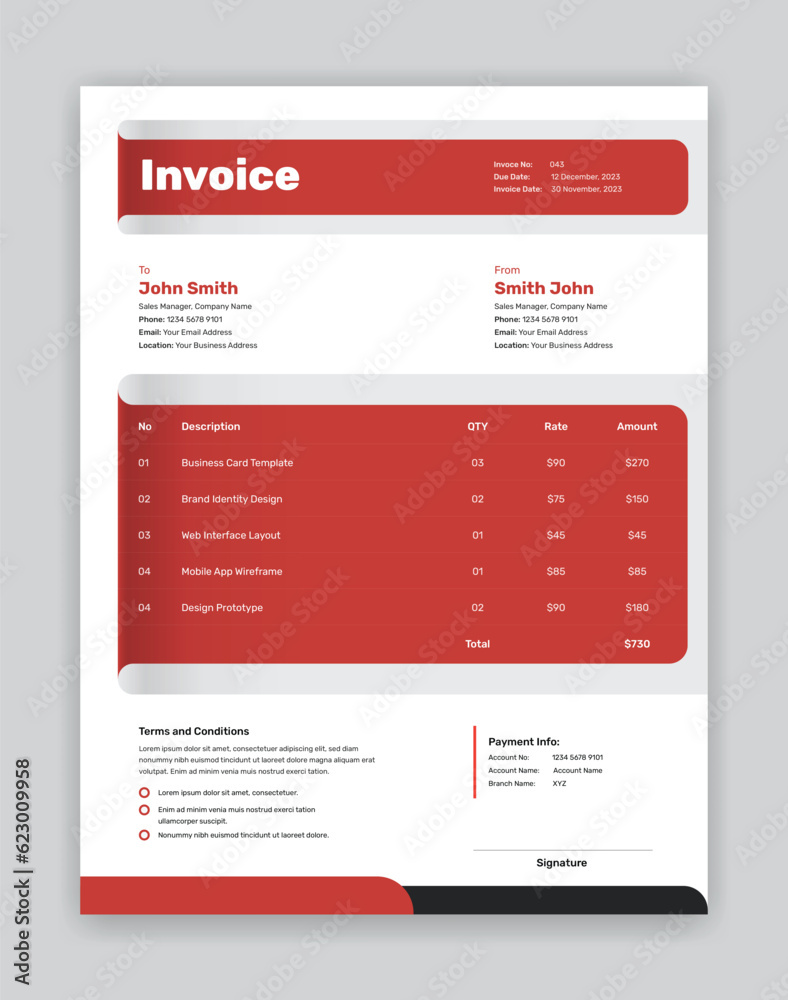 Minimalist dark red bill receipt or business invoice template Stock ...