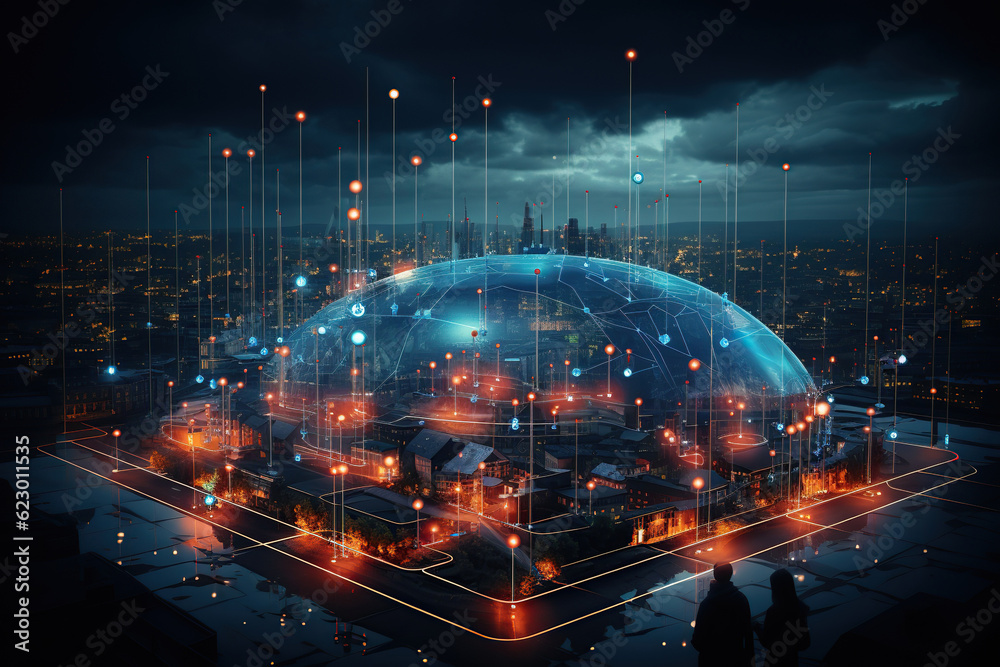Global Network And Connection Technology Concept With City Background World Network With Nodes