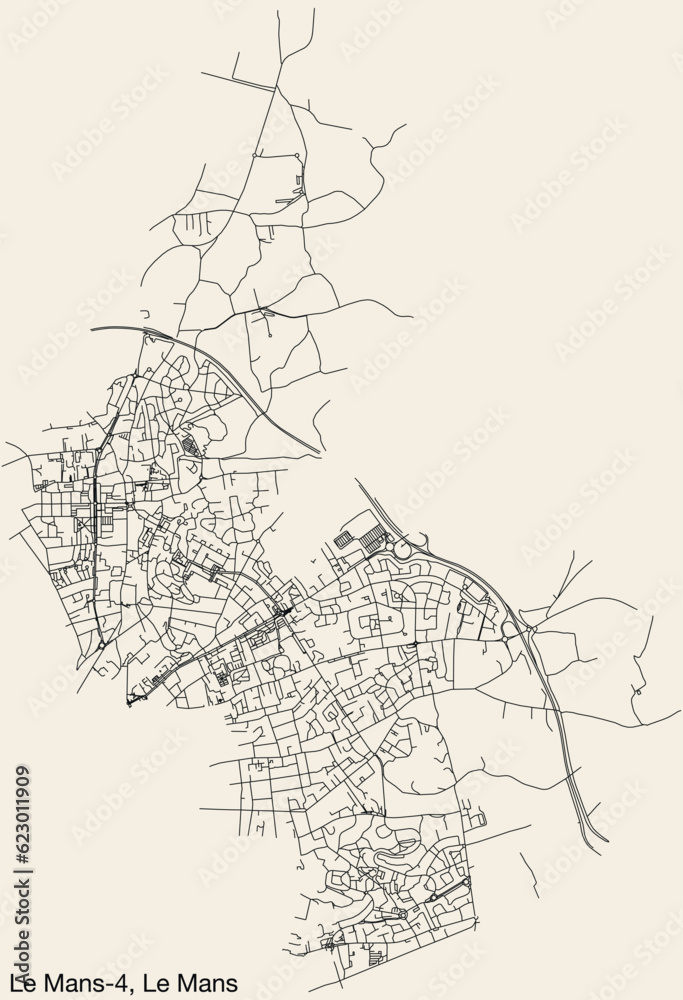 Detailed hand-drawn navigational urban street roads map of the LE MANS ...