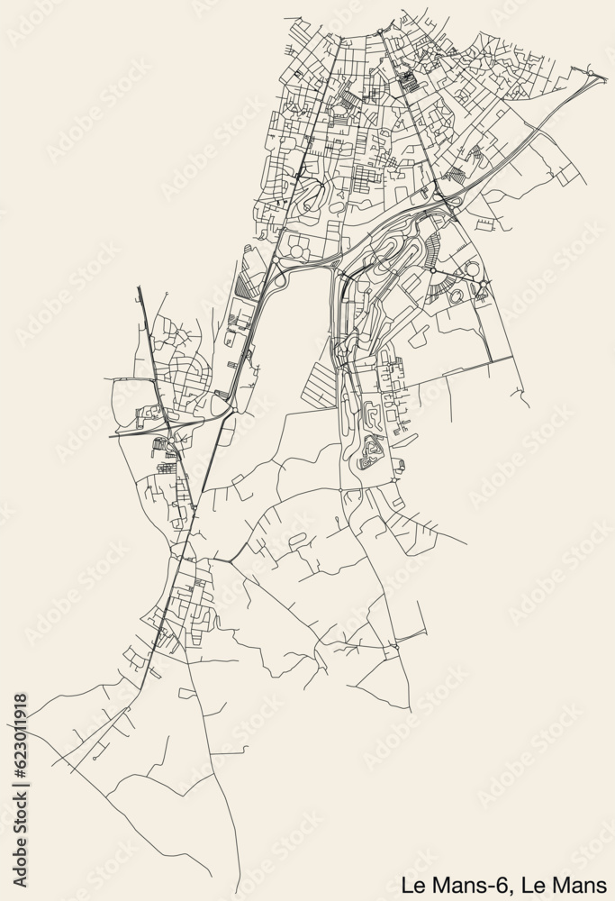 Detailed hand-drawn navigational urban street roads map of the LE MANS ...