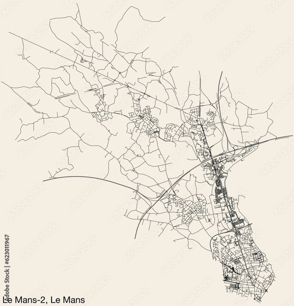 Detailed hand-drawn navigational urban street roads map of the LE MANS ...