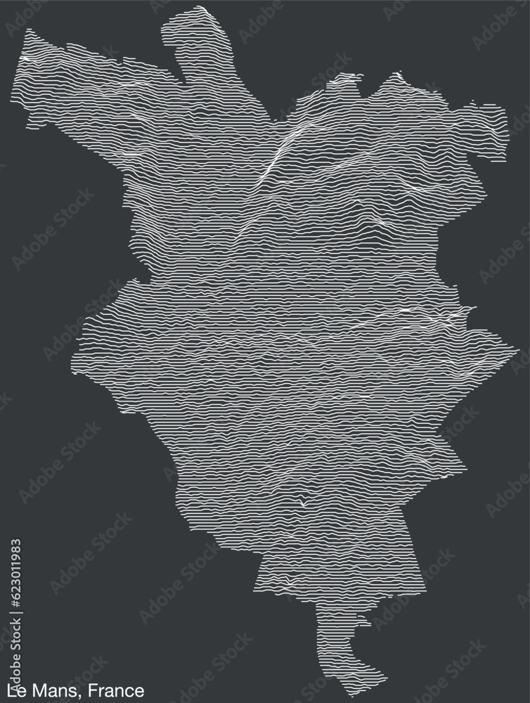 Topographic relief map of the city of LE MANS, FRANCE with solid ...