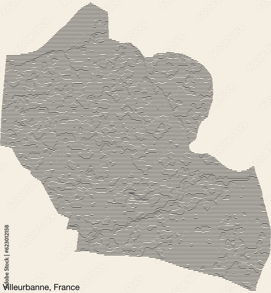 Topographic relief map of the city of VILLEURBANNE, FRANCE with solid ...