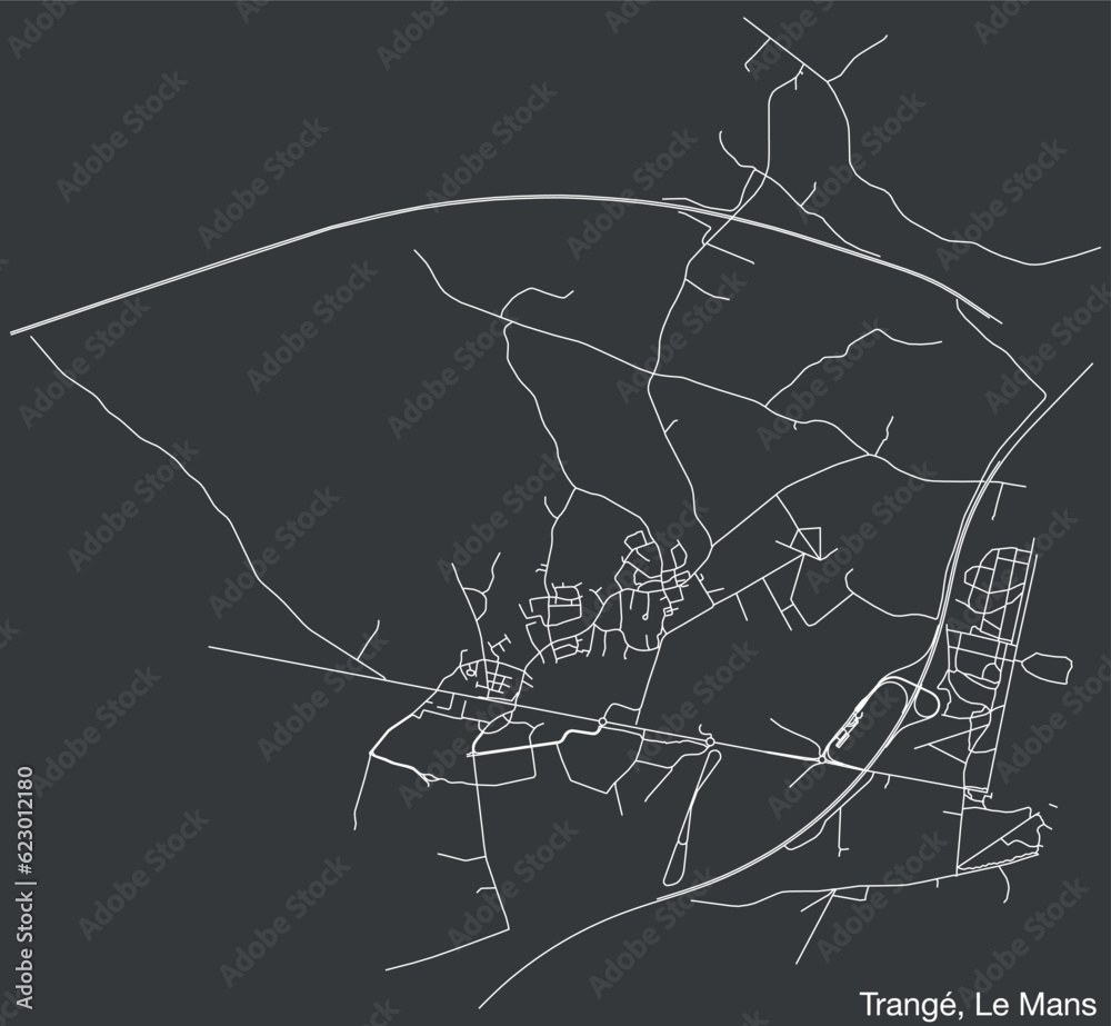 Detailed hand-drawn navigational urban street roads map of the TRANGÉ ...