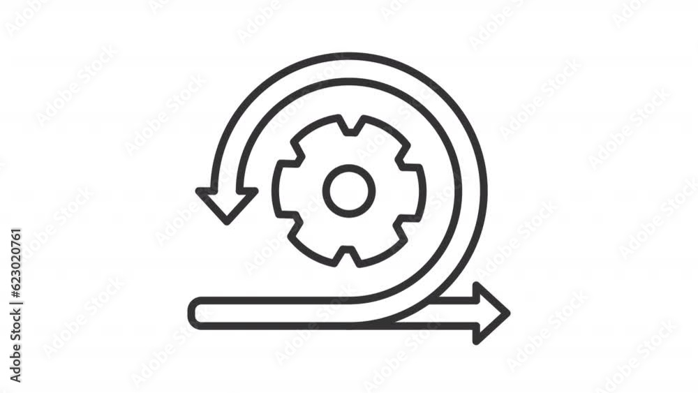 Agile development line animation. Rotating gear and arrows animated ...
