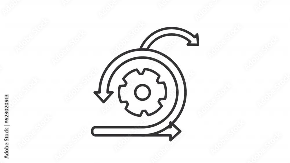 Flexible business line animation. Rotating cog wheel with three arrows ...